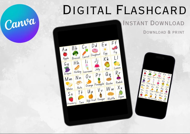 Learn Your Alphabet, Food Alphabet Flashcards, Digital Alphabet ...