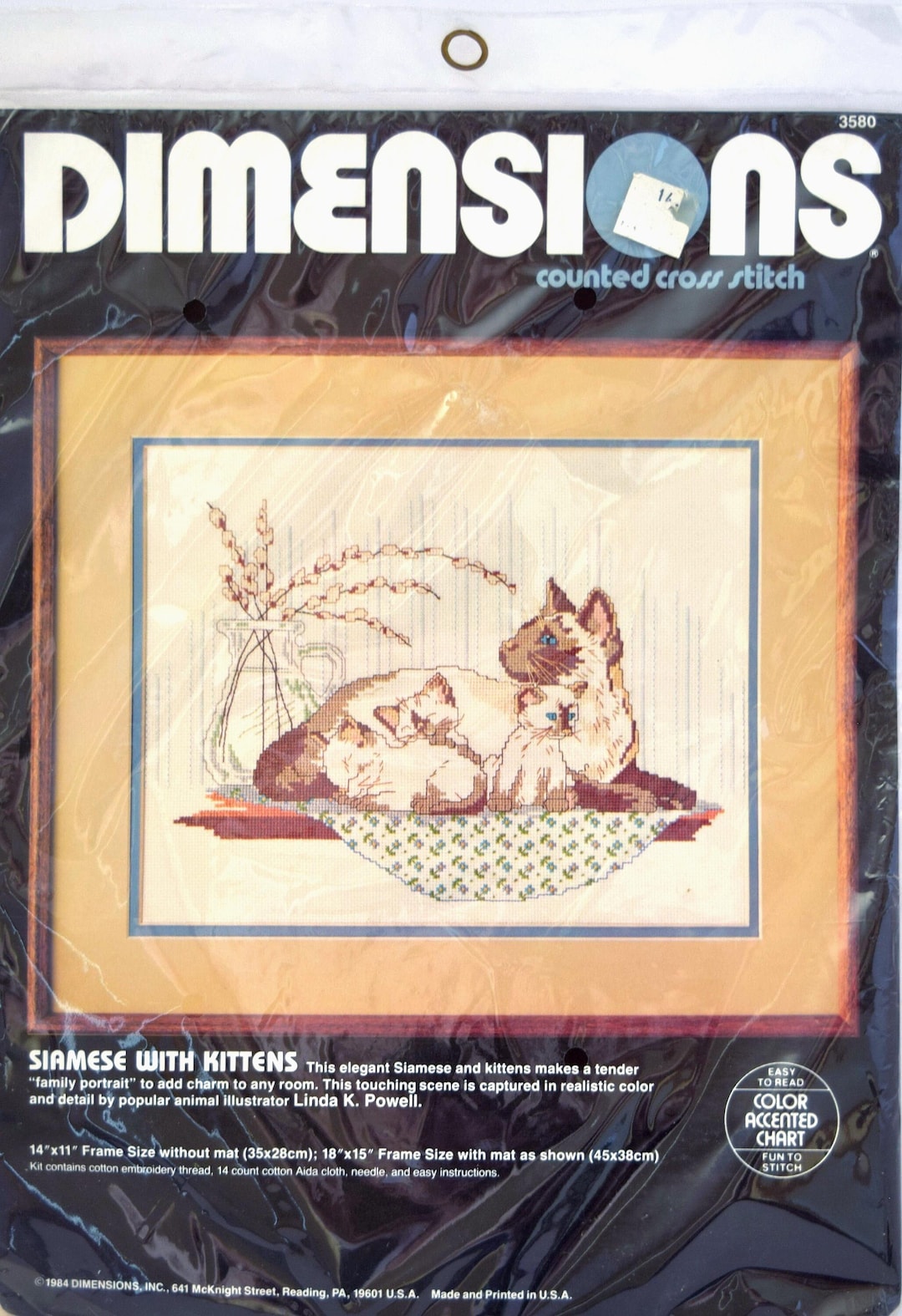 Counted Cross Stitch Kit, Siamese With Kittens [3580]... Completed Size ...