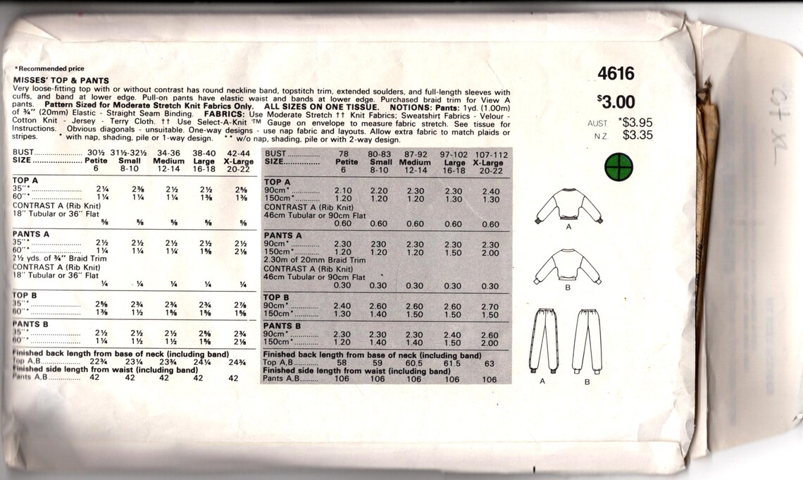 Top and Pant Clothes Pattern With Loose Fitting With Woman's Misses ...