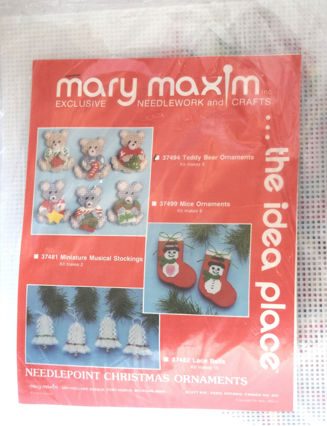 Mary Maxim Teddy Bear Ornaments - Vintage Needlepoint/cross Stitch Kit ...
