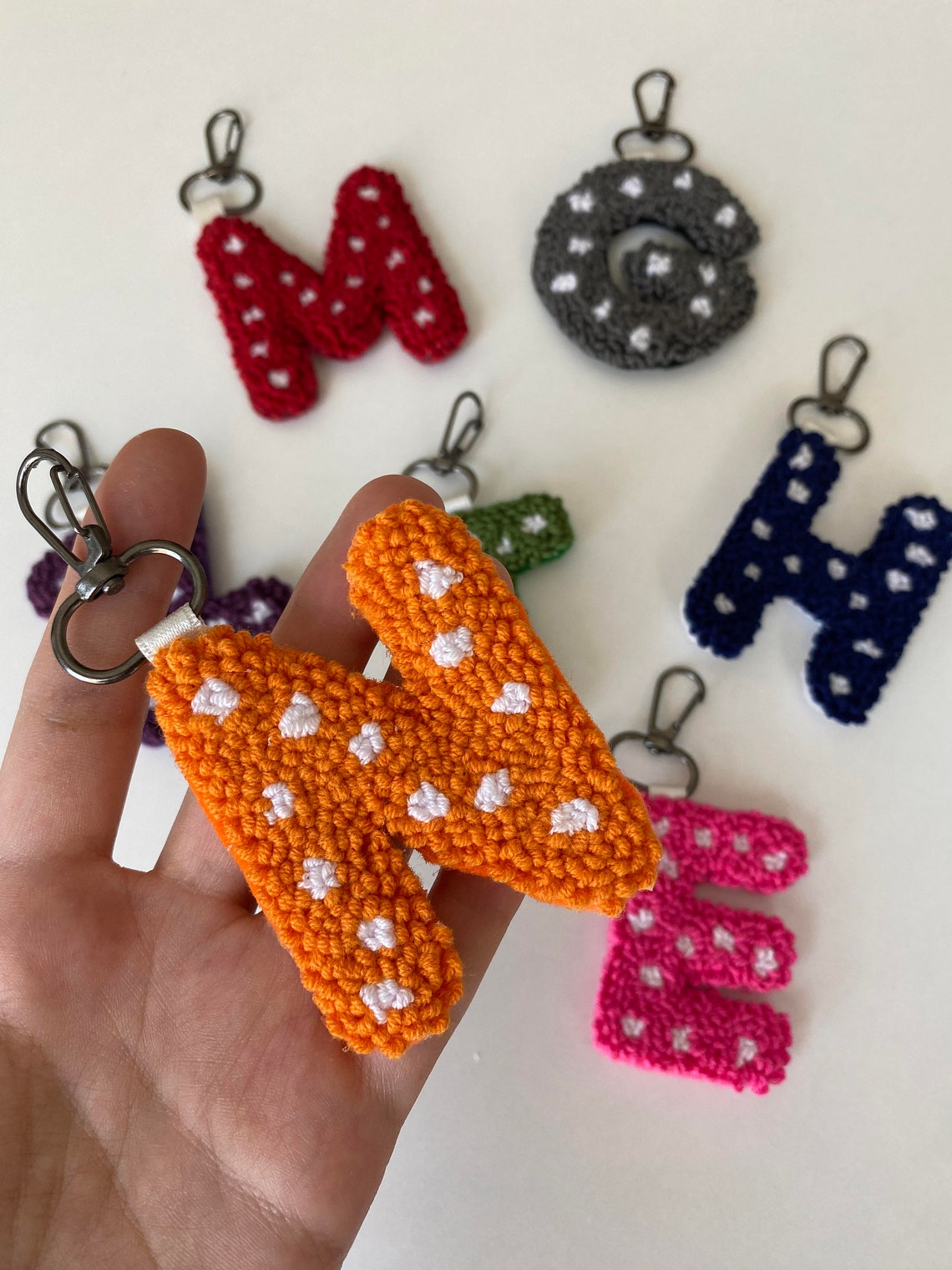 Punch Needle Keychain, Personalized Letter Keychain , Bag Charm, Bag ...