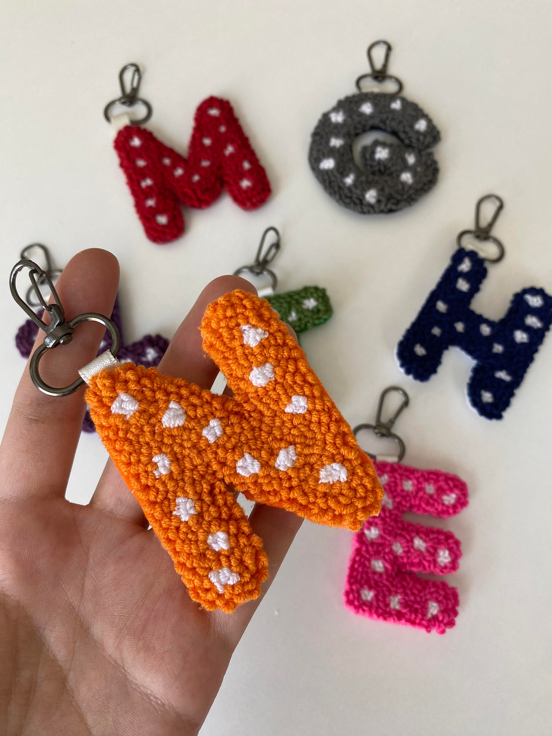 Punch Needle Keychain, Personalized Letter Keychain , Bag Charm, Bag ...