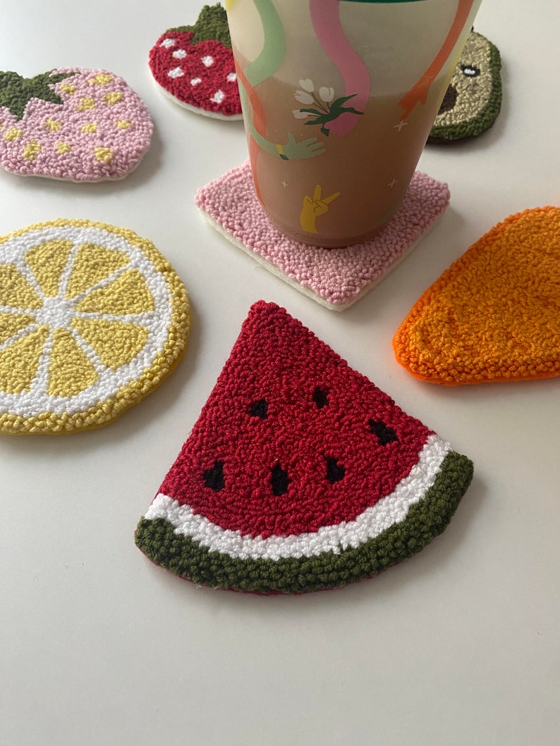 Fruits Punch Needle Coasters, Mug Rug, Drink Coasters, Housewarming ...