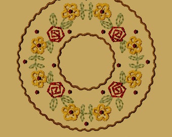 Primitive Machine Embroidery Design-sunflower Candle Mat-4 Inch-instant ...