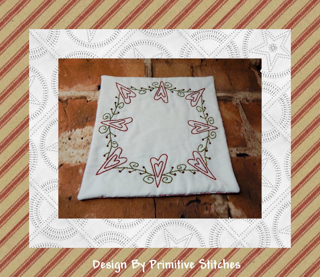 Heart Garland Candle Mat - by Primitive Stitches-primitive Stitchery E ...