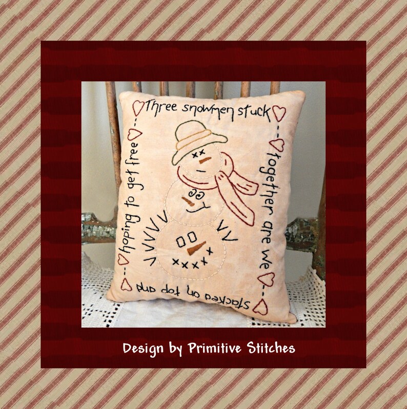Stacked Snowmen-primitive Stitchery E-pattern-instant Download | Etsy