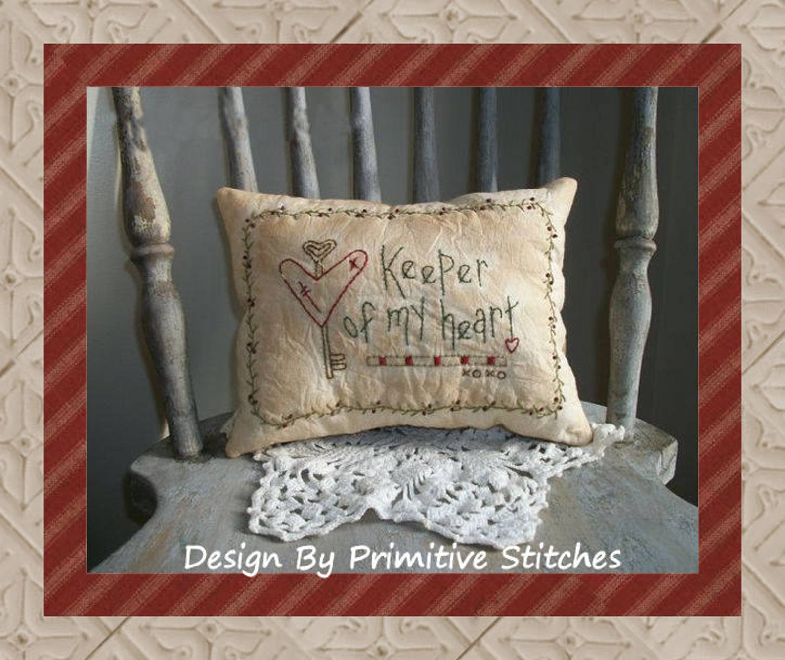 Keeper of My Heart--primitive Stitchery E-pattern-by Primitive Stitches ...