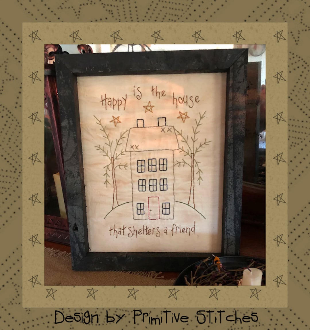 Happy is the House--primitive Stitchery E-pattern-by Primitive Stitches ...