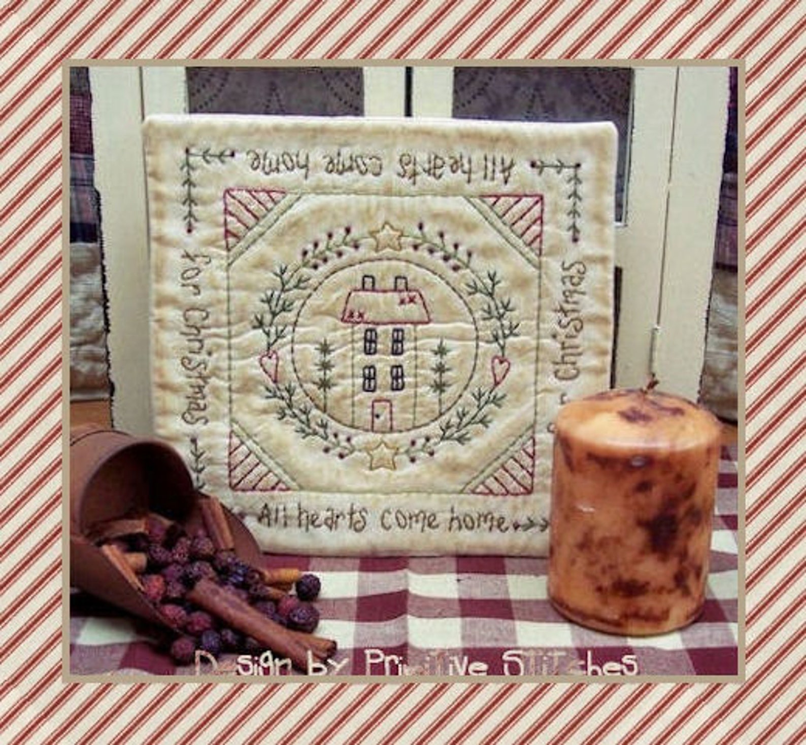 All Hearts Come Home Candle Mat-primitive Candle Mat Stitchery - Etsy