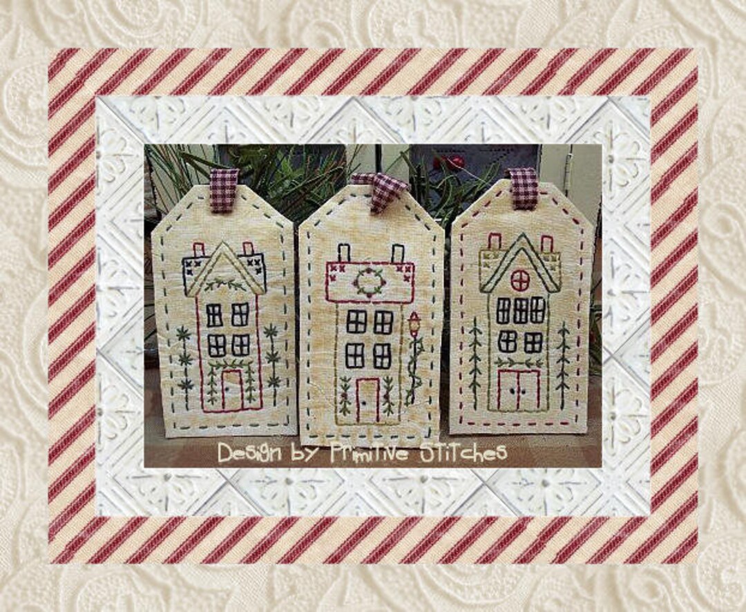 Winter Saltbox Tag Collection-primitive Stitchery-e-pattern by ...
