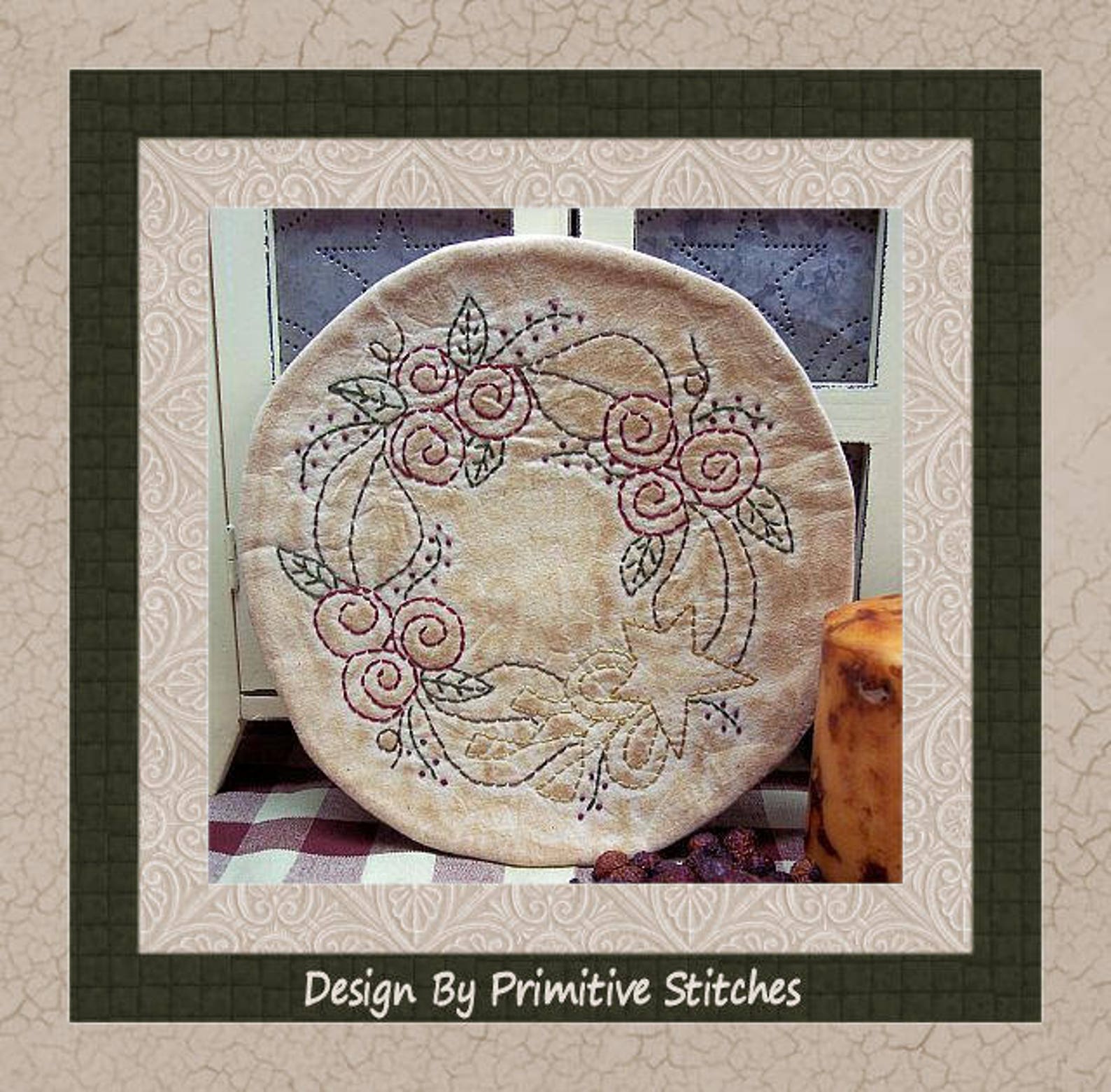 Prim Rose Wreath Candle Mat by Primitive Stitches-primitive - Etsy