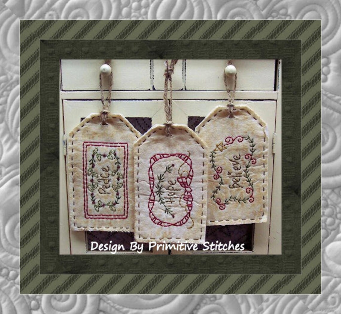 Believe Hope Peace Tag Collection-primitive Stitchery - Etsy