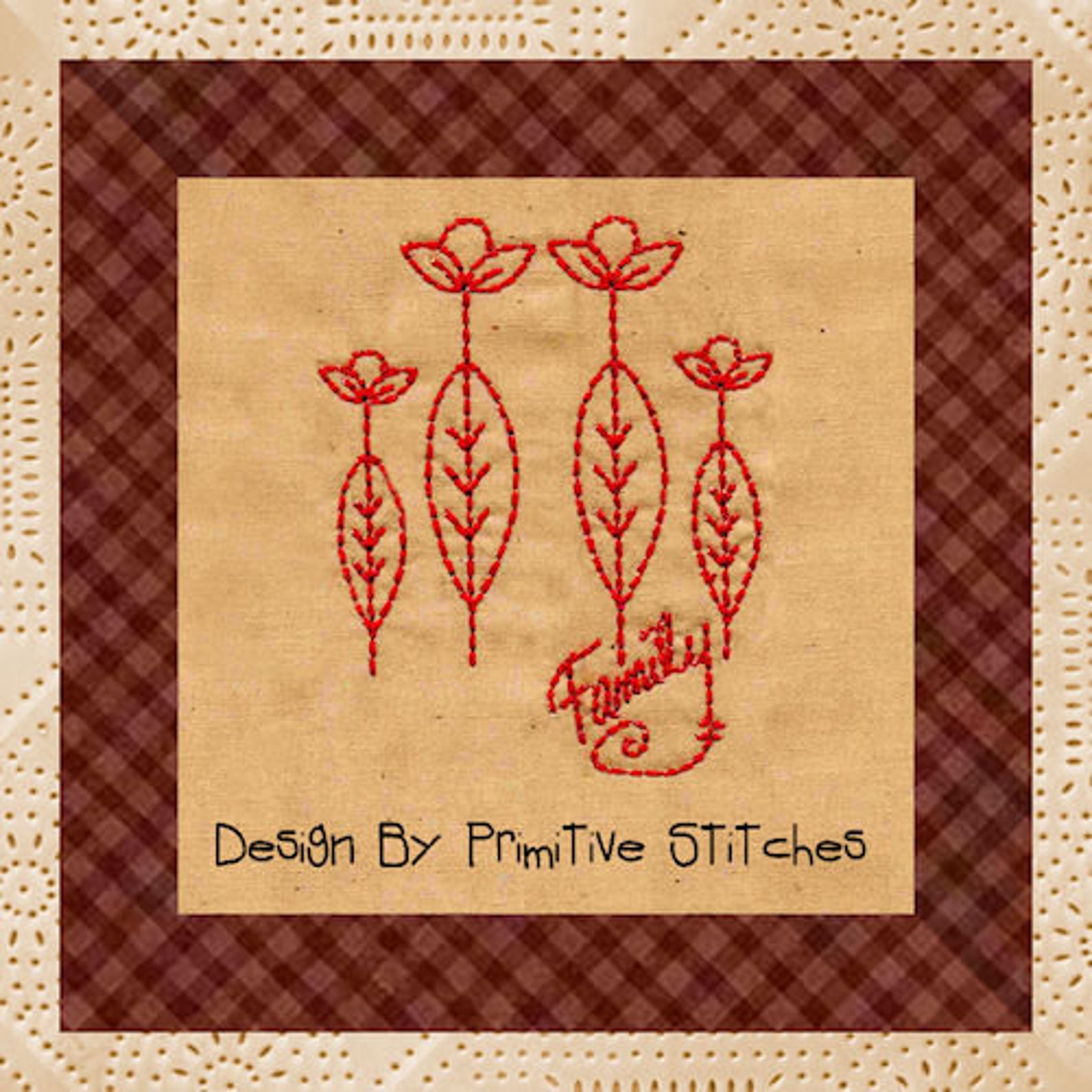 MACHINE EMBROIDERY Redwork-family Wreath-4-piece SET-4 | Etsy