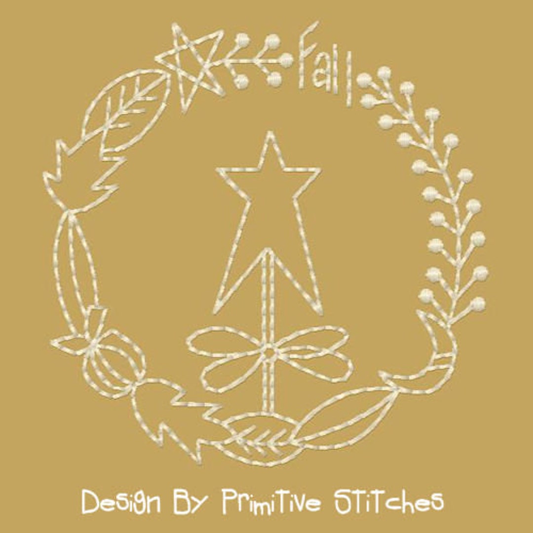 MACHINE EMBROIDERY Redwork-fall Wreath-4x4-inch-5-piece Set-instant ...