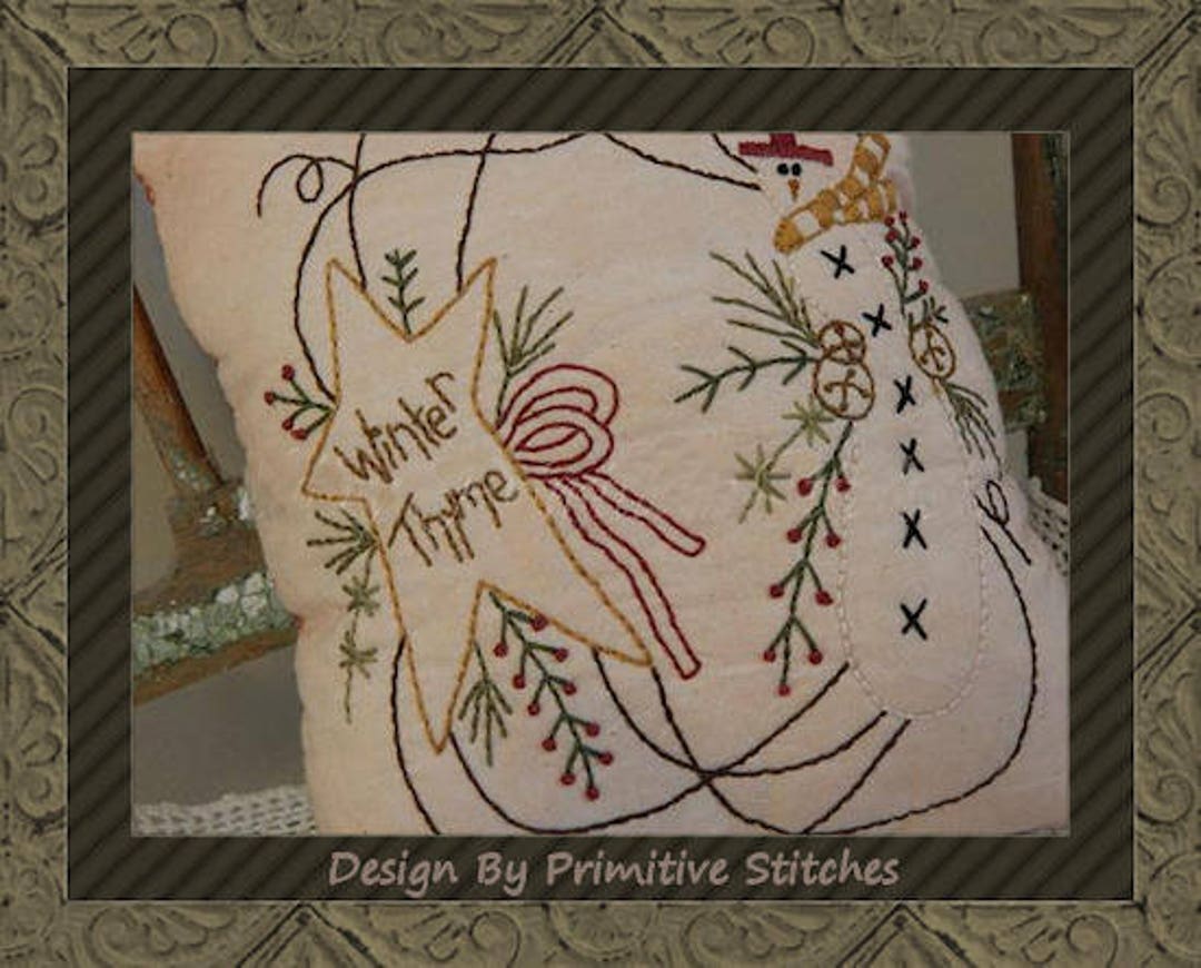 Prim Winter Wreath-primitive Stitchery E-pattern-instand Download - Etsy