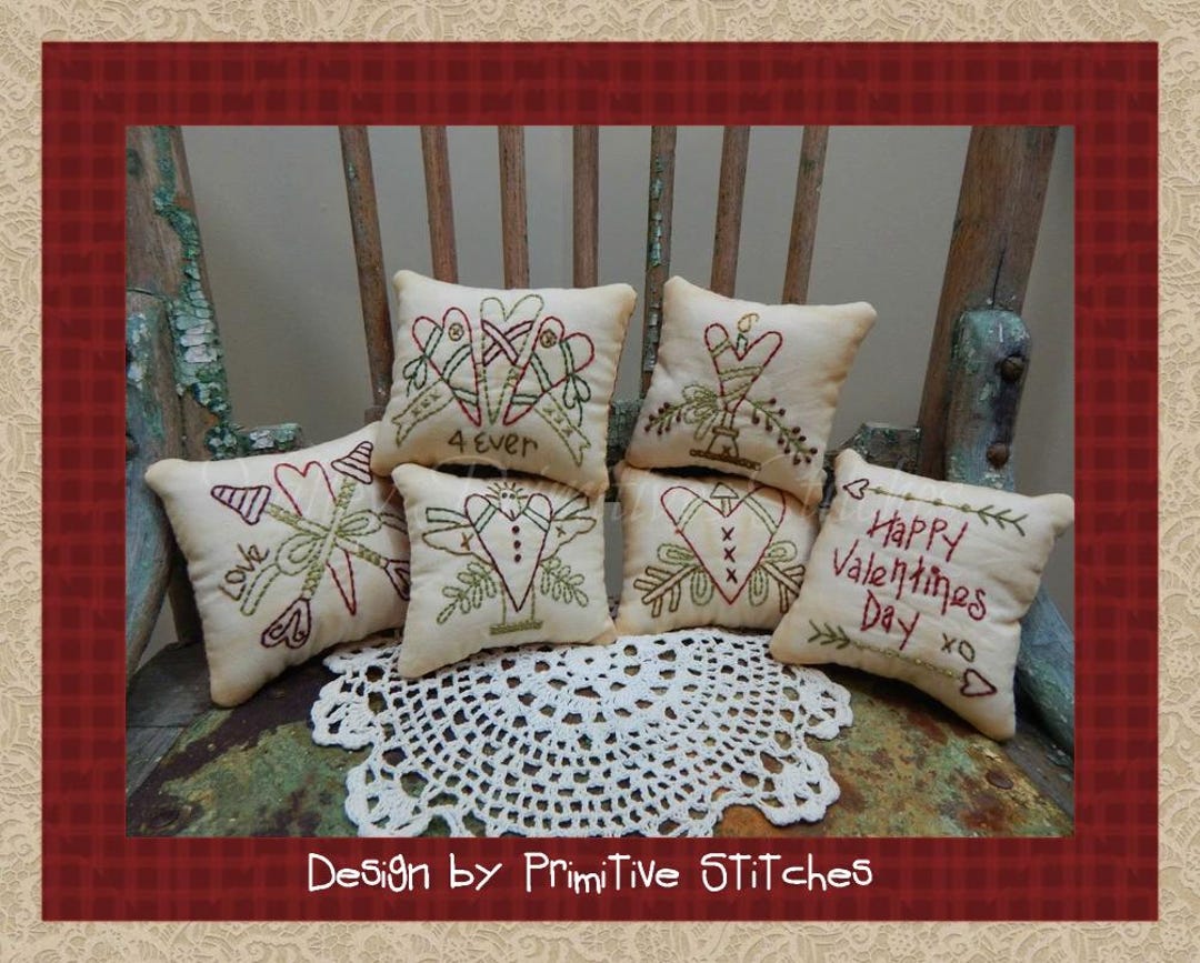 4-ever Valentine Mini Collection 1-primitive Stitchery E-PATTERN by ...