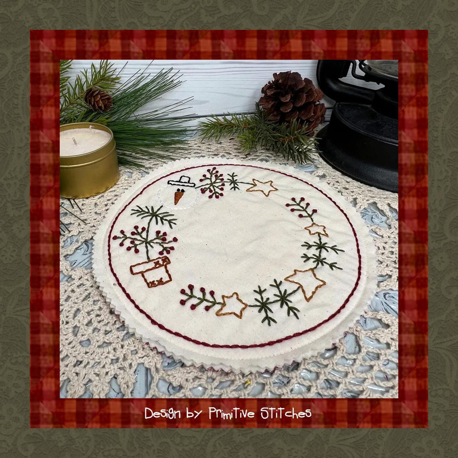 Snow Christmas Tree Candle Mat by Primitive Stitches-primitive ...