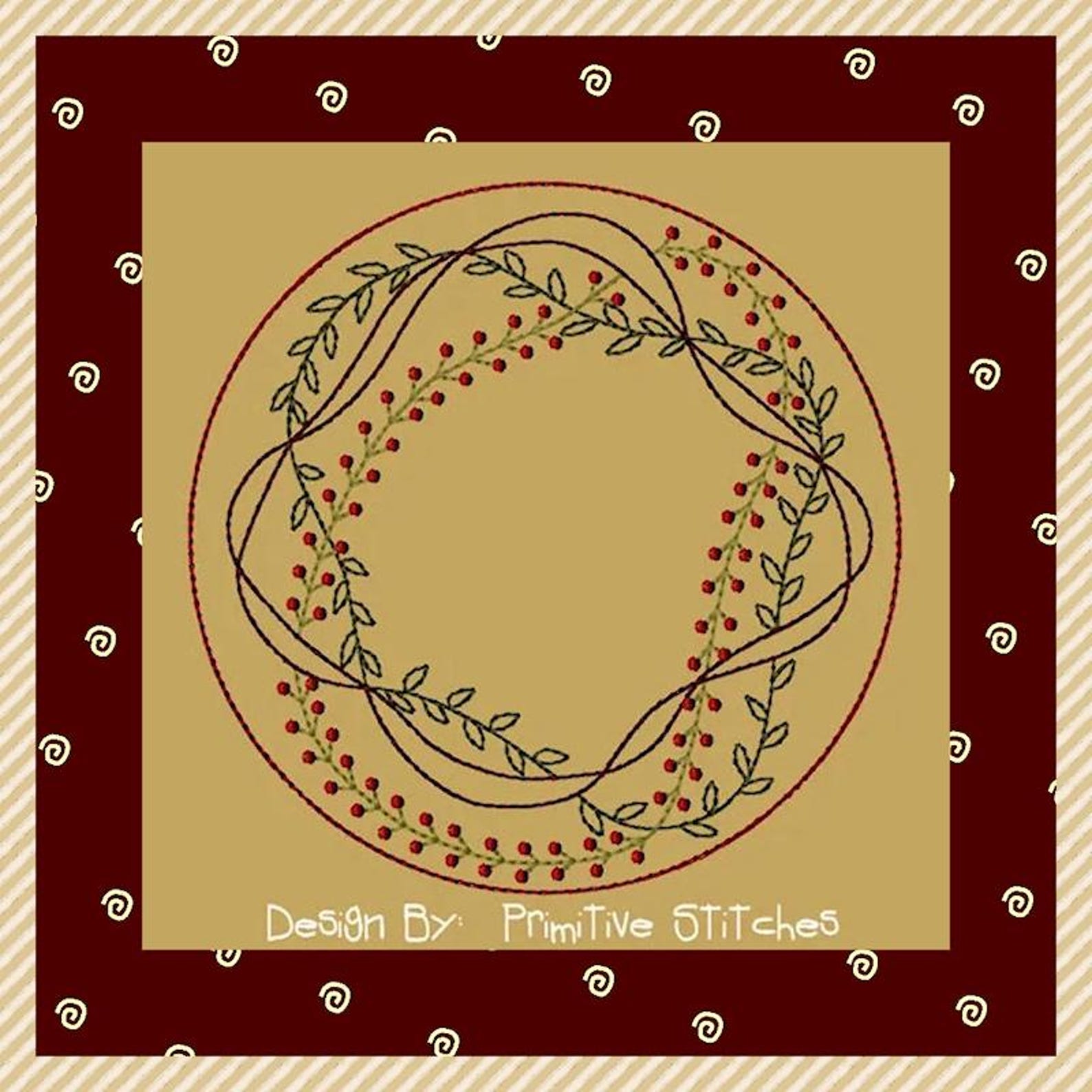MACHINE Embroidery-prim Vine Candle Mat-8-inch-colorwork-instant ...