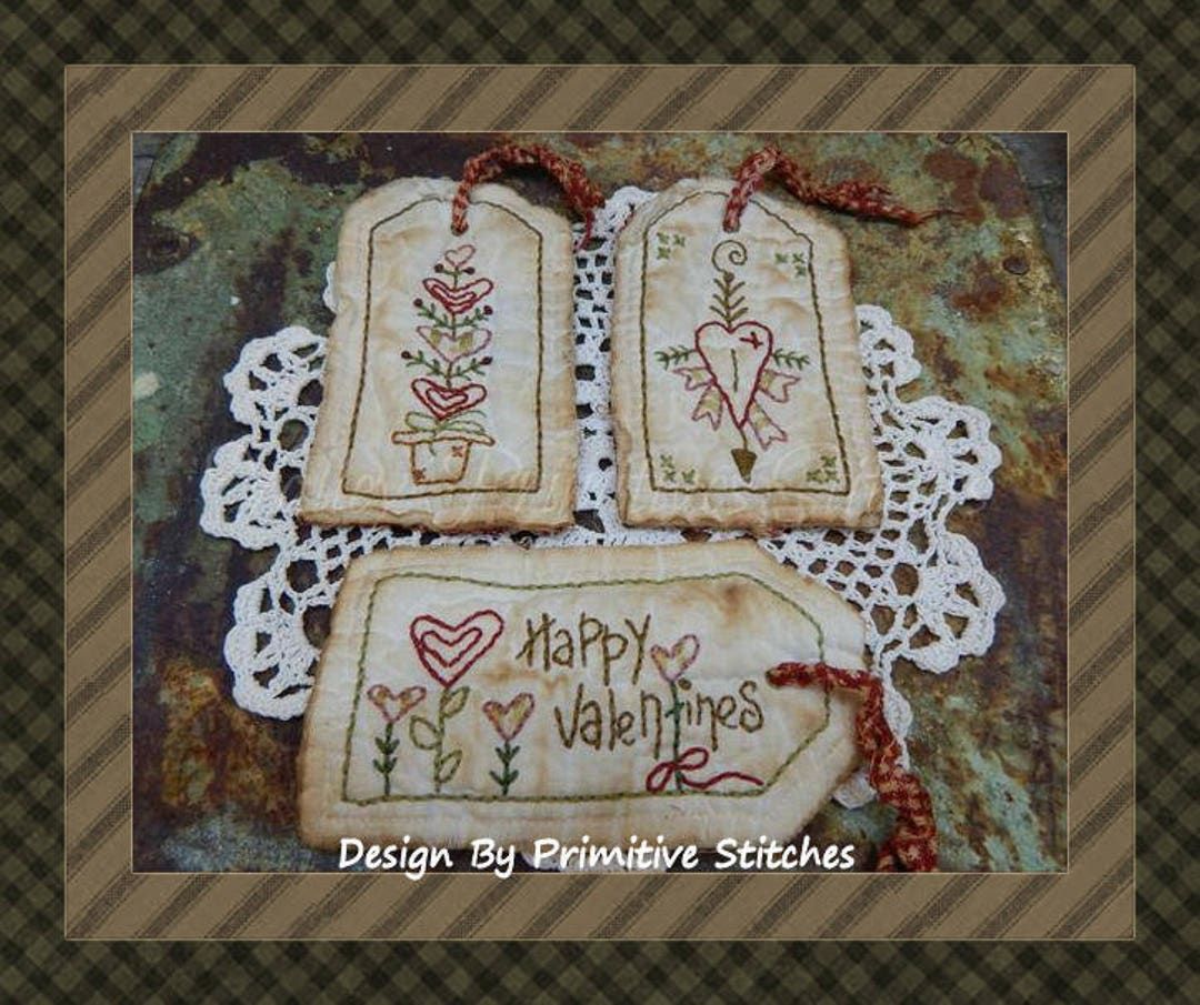Happy Valentine Tag Collection-primitive Stitchery-e-pattern by ...