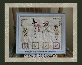Stacked Snowmen-primitive Stitchery E-pattern-instant Download | Etsy
