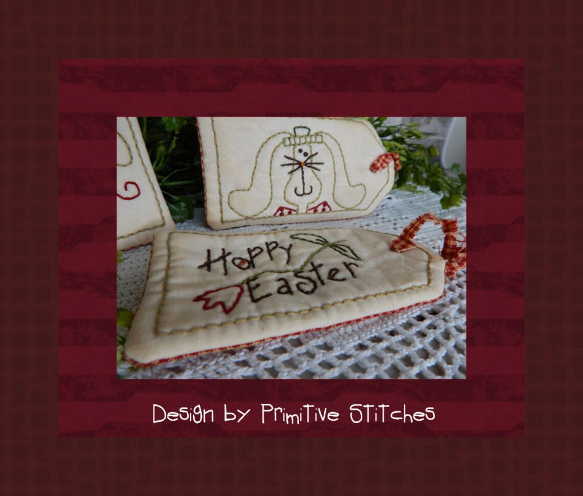 Hoppy Easter Tag Collection-Primitive Stitchery-E-PATTERN by | Etsy