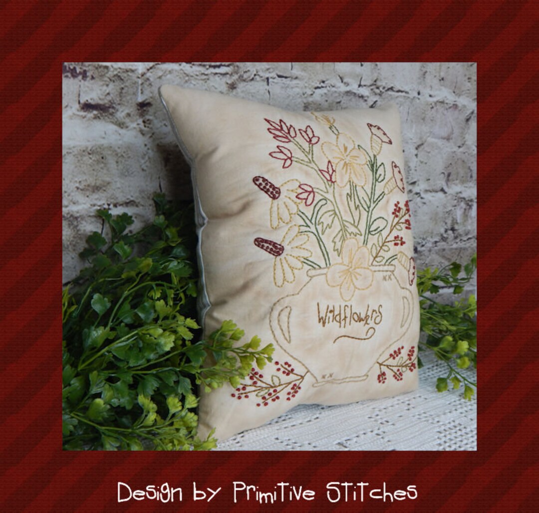 Wildflowers-primitive Stitchery E-PATTERN by Primitive Stitches-instant ...