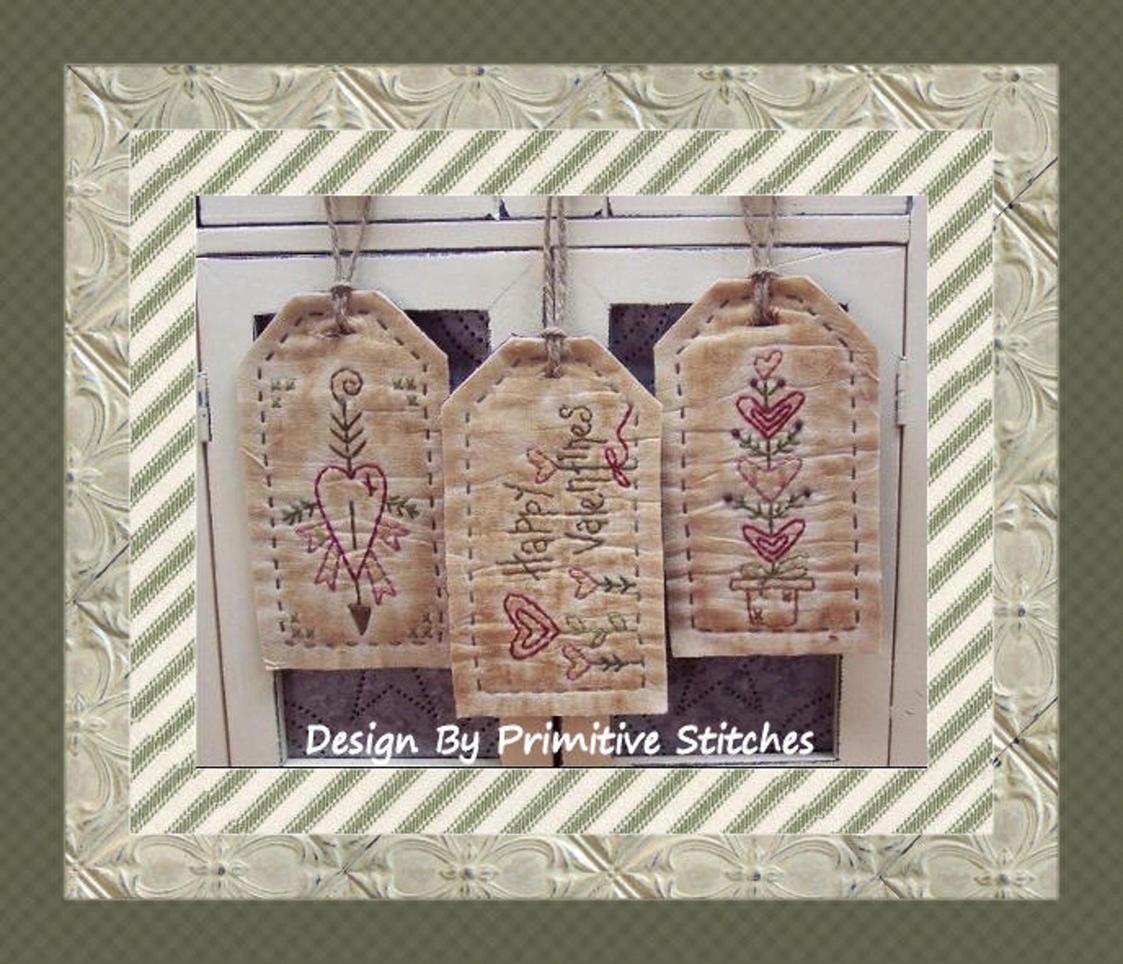 Happy Valentine Tag Collection-primitive Stitchery-e-pattern by ...