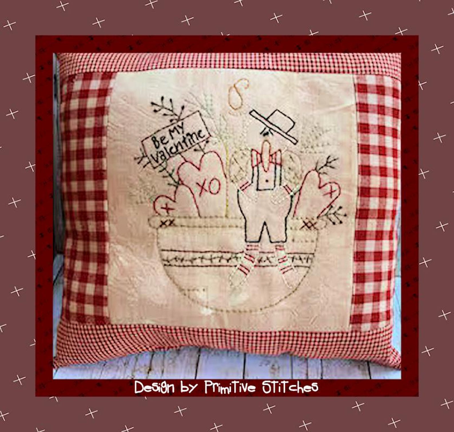 Snowman Valentine--primitive Stitchery E-pattern-by Primitive Stitches ...