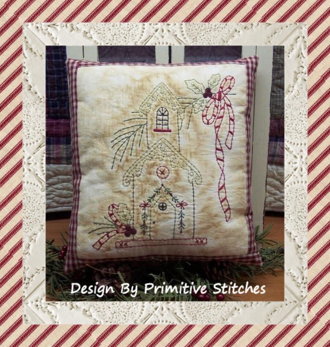 Birdhouse Christmas-primitive Stitchery E-PATTERN by Primitive Stitches ...