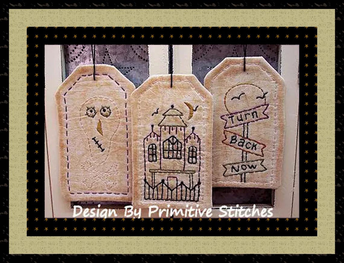Haunted Halloween Tag Collection-primitive Stitchery-e-pattern by ...