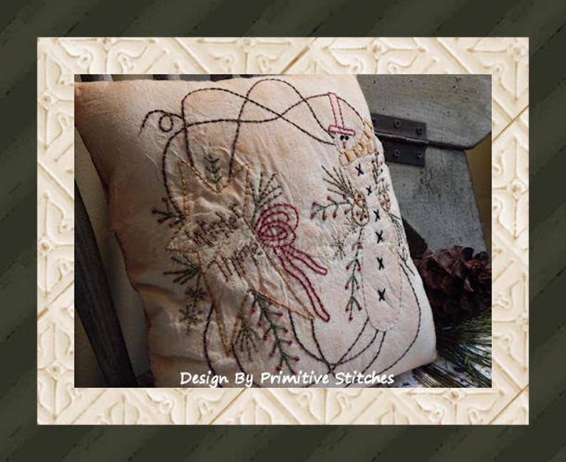 Prim Winter Wreath-Primitive Stitchery E-PATTERN-Instand | Etsy