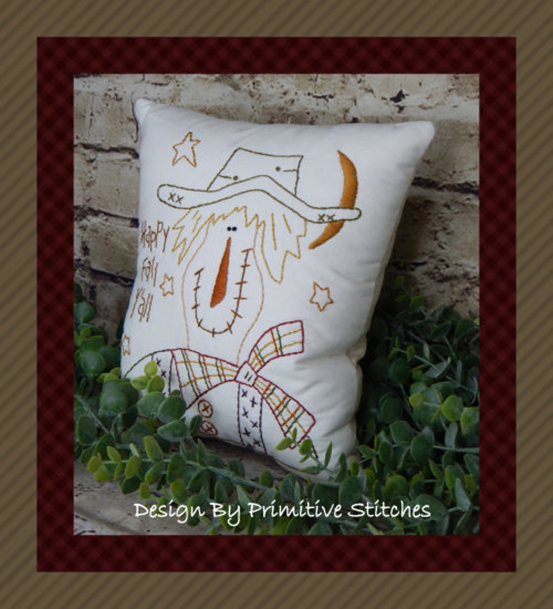 Happy Fall Scarecrow-Primitive Stitchery E-PATTERN by | Etsy