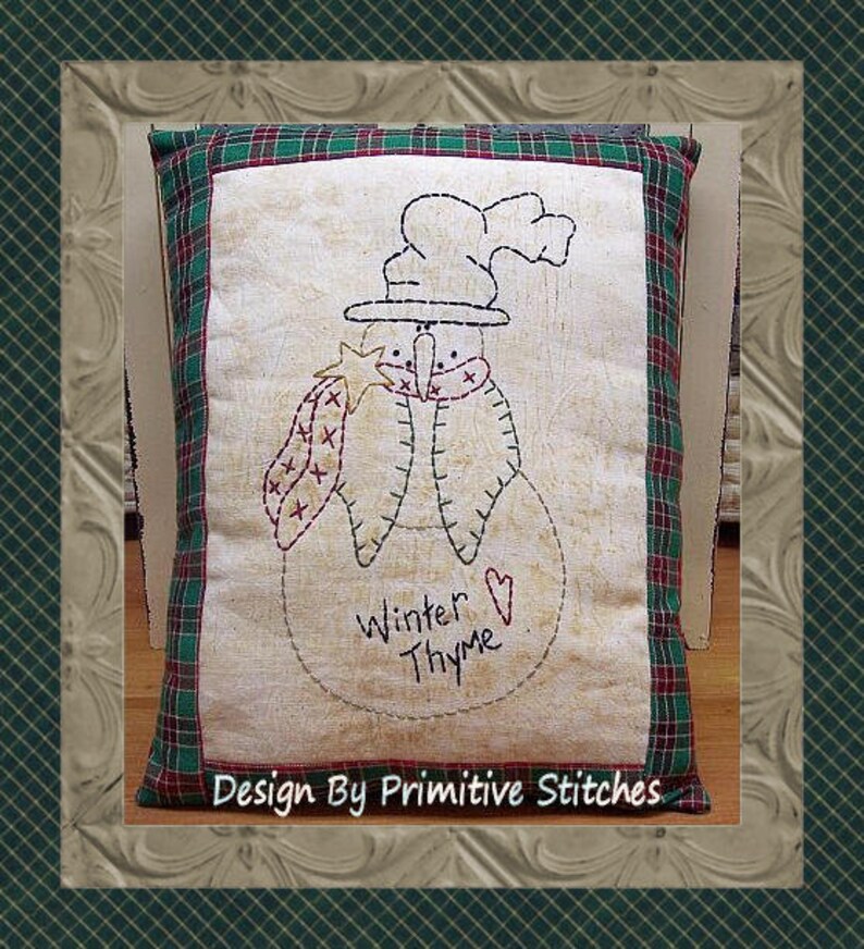 Winter Thyme Snowman-Primitive Stitchery E-PATTERN-Instand | Etsy