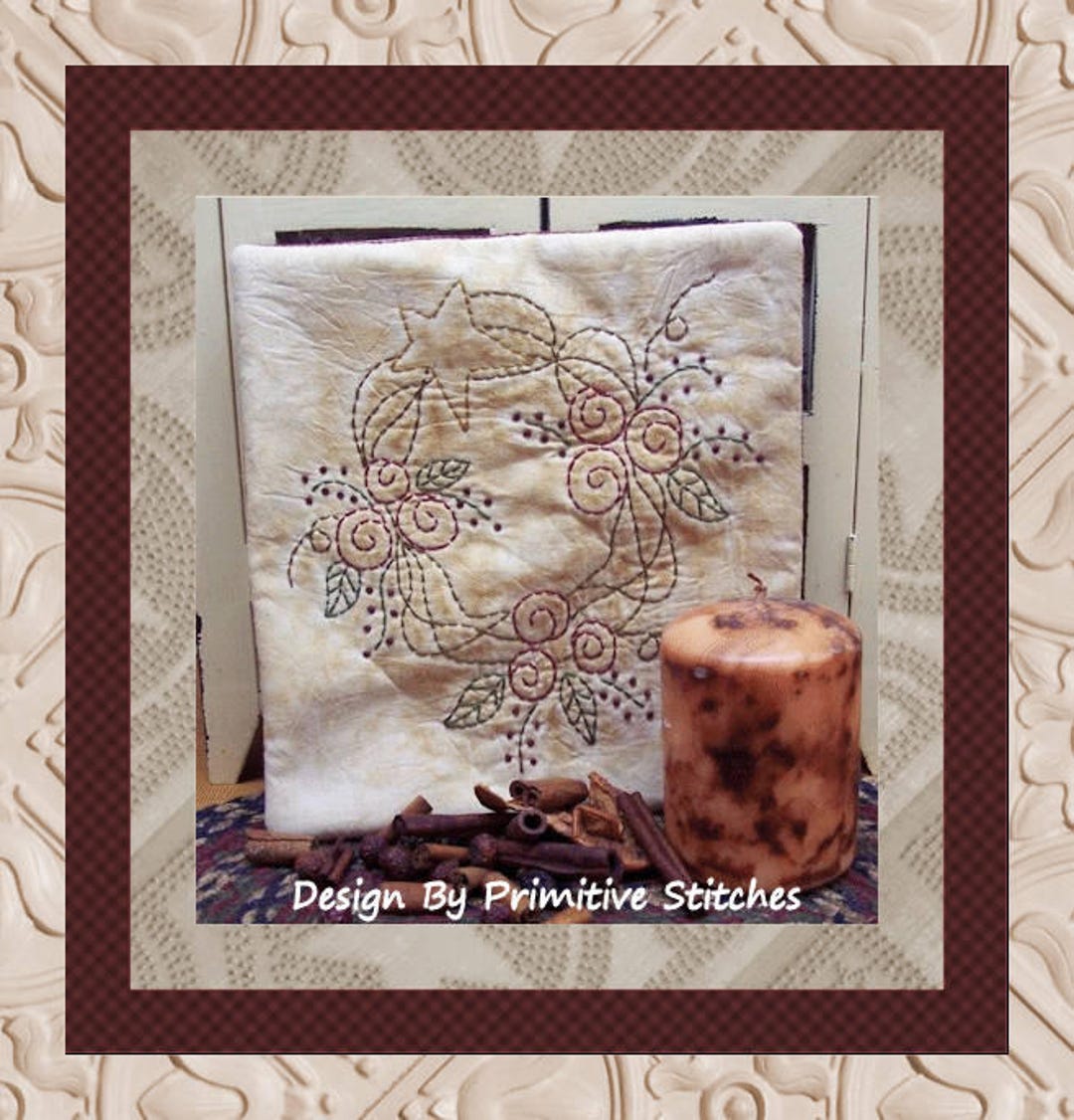 Prim Rose Wreath-primitive Stitchery E-pattern-by Primitive Stitches ...