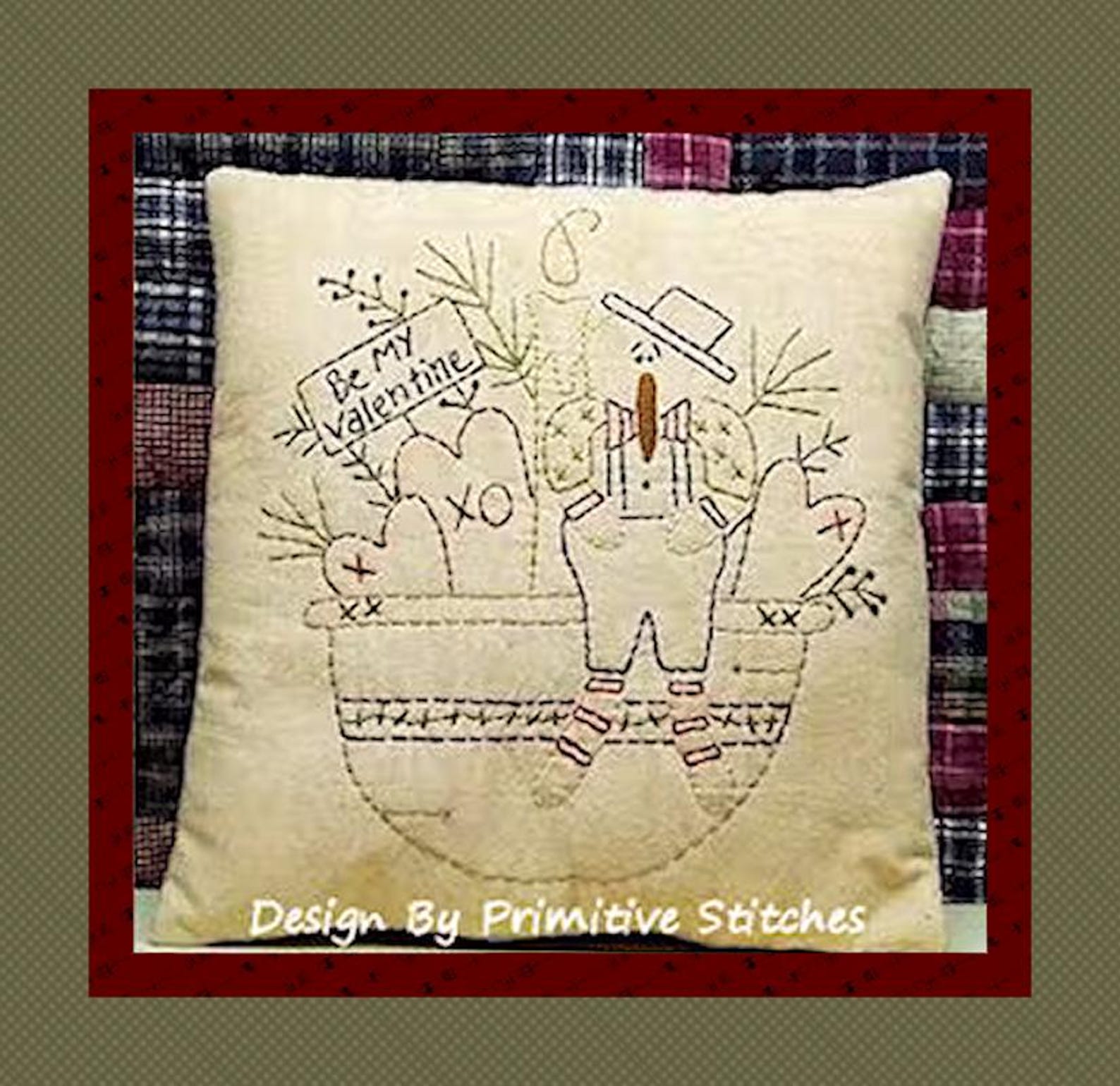 Snowman Valentine--primitive Stitchery E-pattern-by Primitive Stitches ...