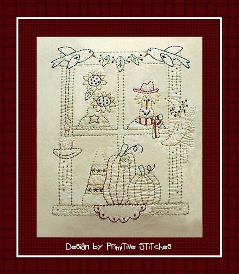 Fall Window 2-primitive Stitchery E-PATTERN by Primitive Stitches ...