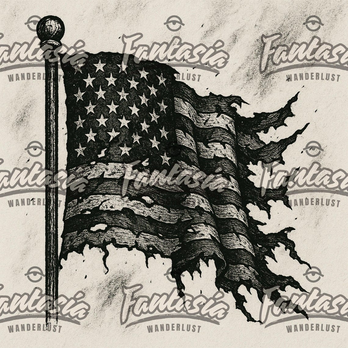 Tattered American Flag Tattoo Stencil – War-torn Fine Line Ink Art ...