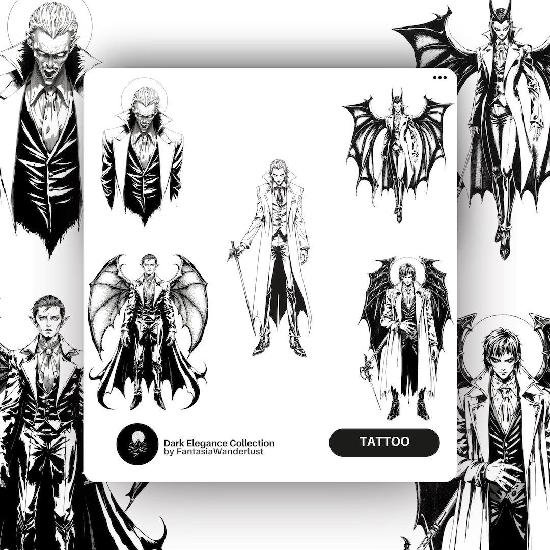 Vampire Tattoo Stencils – 5 Hand-drawn Gothic Designs for Digital ...