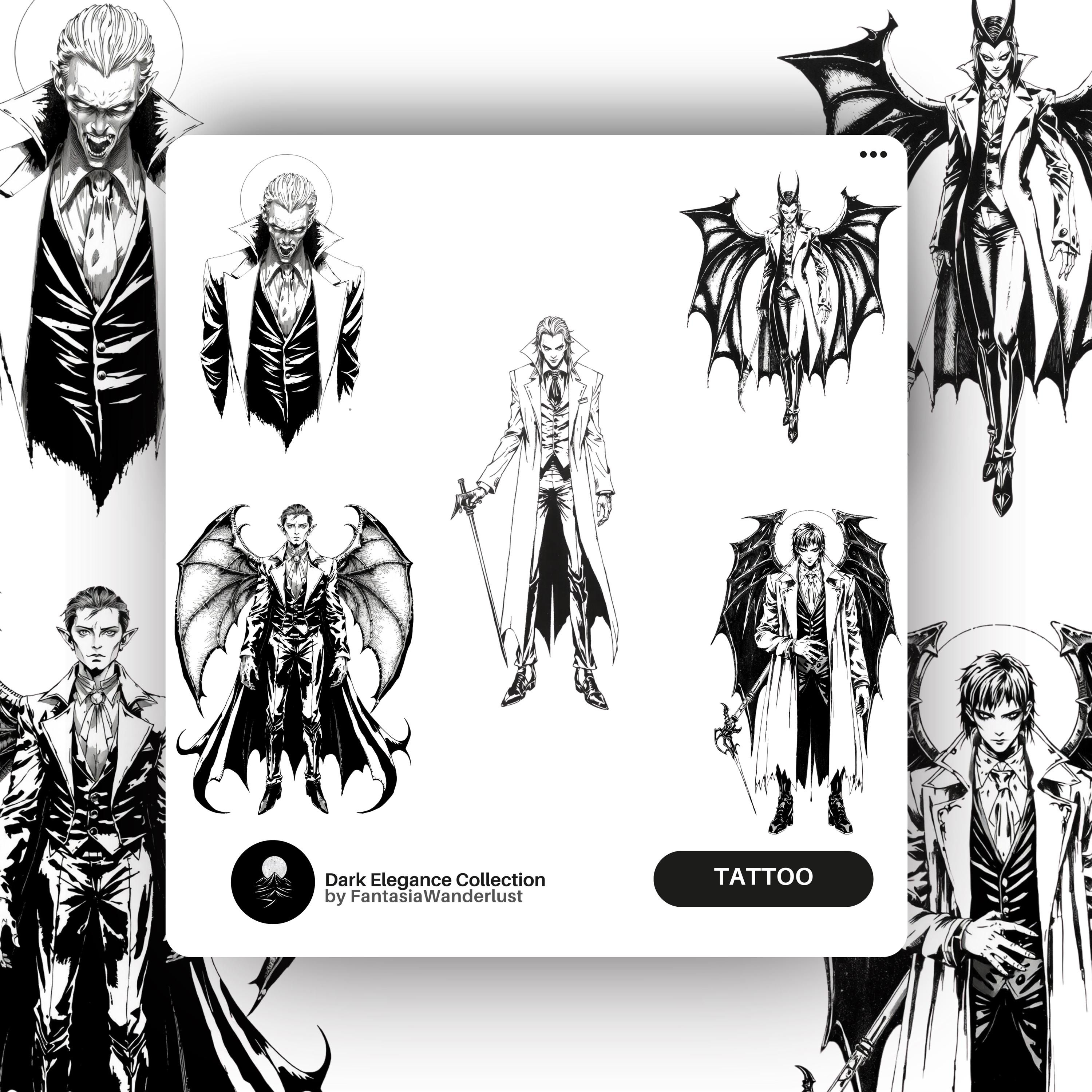 Vampire Tattoo Stencils – 5 Hand-drawn Gothic Designs for Digital ...