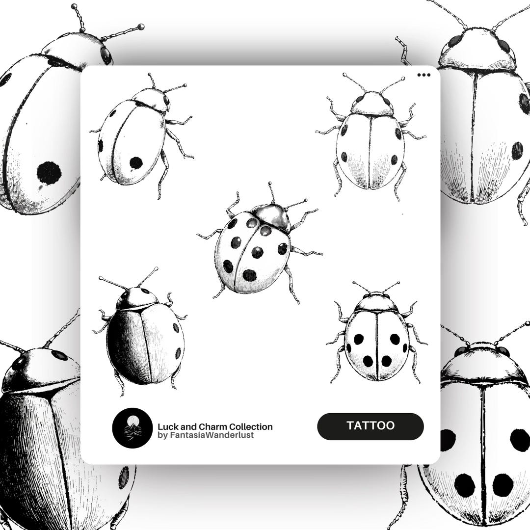 Ladybug Tattoo Stencils – 5 Hand Drawn Whimsical Designs for Digital ...