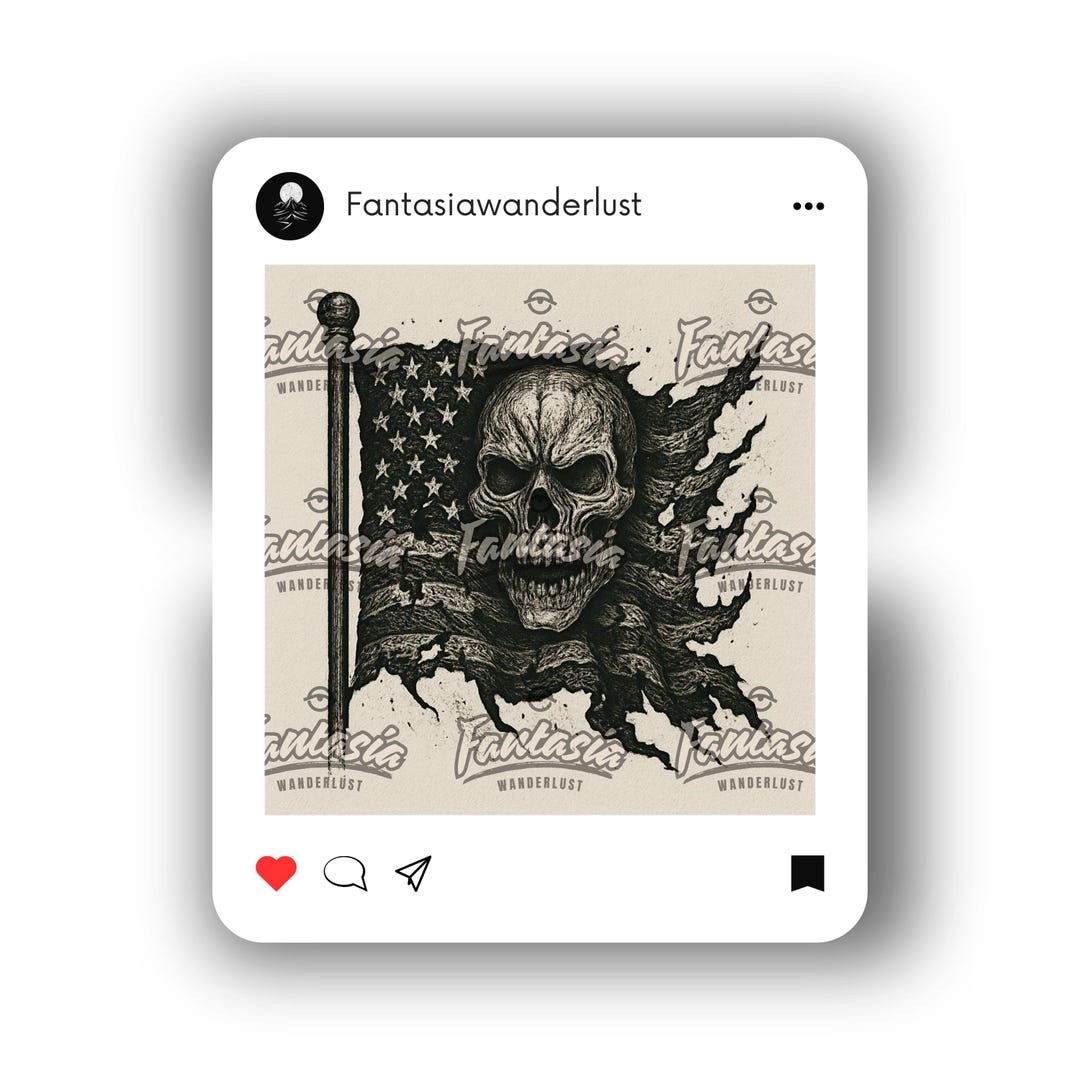 Gothic Skull American Flag Tattoo Stencil – Digital PNG Download | Dark ...