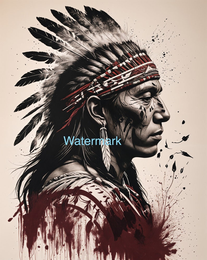 Digital,native American, Indian, Headdress, Maroon, Black, American ...