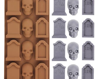 RIP Skull Tombstone-cemetery Headstone-halloween Silicone Mold for ...