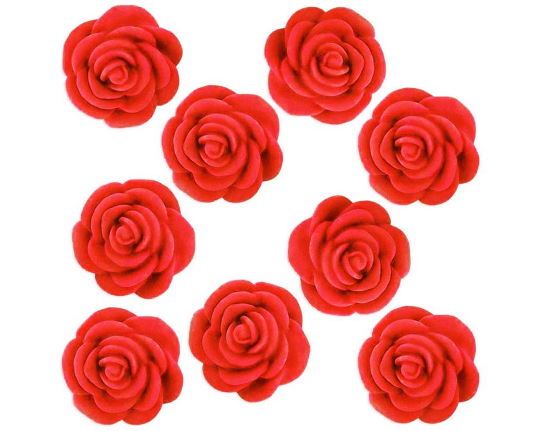 Red Fondant Tea Roses - 24 Little Pretty Red Edible Sugar Roses for ...