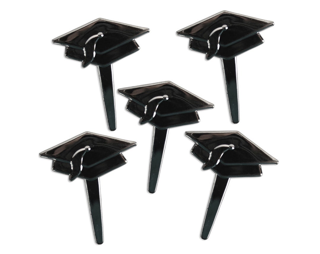 Graduation Cap Picks - 12 Black Grad Cap Toppers for Cupcakes and Cakes ...