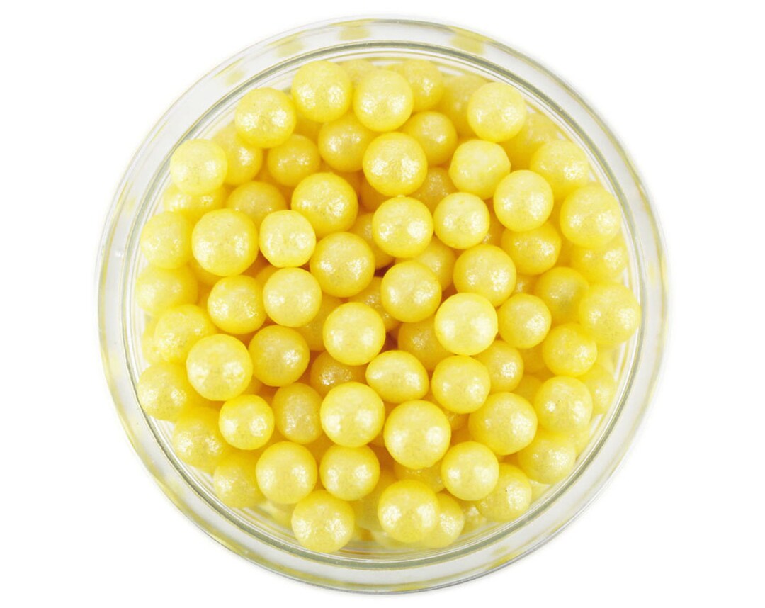 Pearly Yellow Sugar Pearls - Edible Shimmer Bright Yellow Sugar Pearl ...