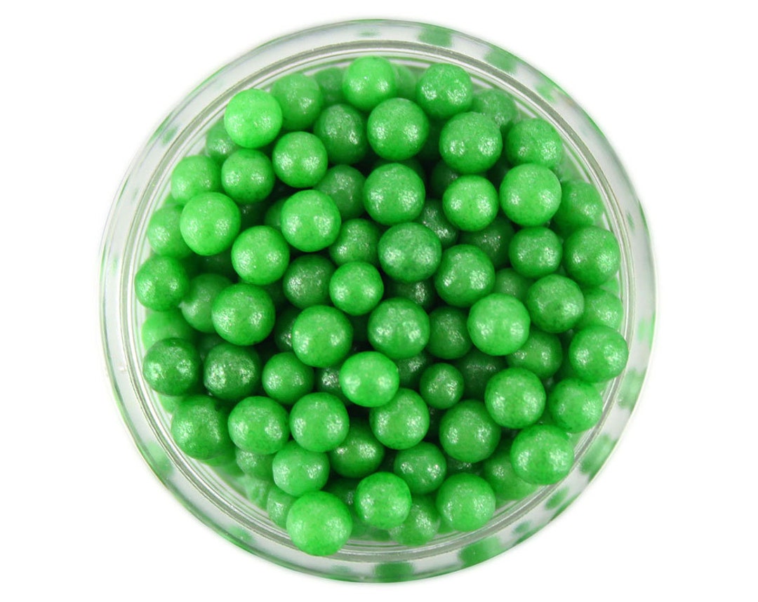 Pearly Green Sugar Pearls - Edible Shimmer Bright Green Sugar Pearl ...