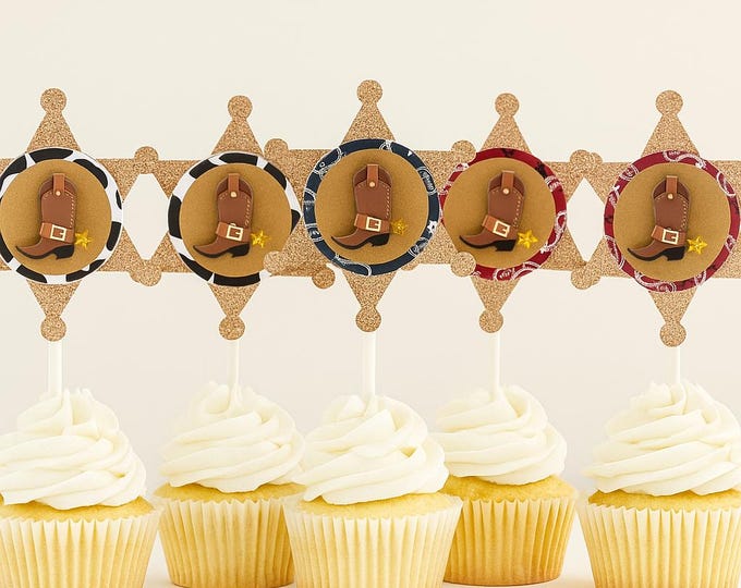 Cowboy Cupcake Toppers – Boots, Cow & Bandana Theme for Birthday or ...