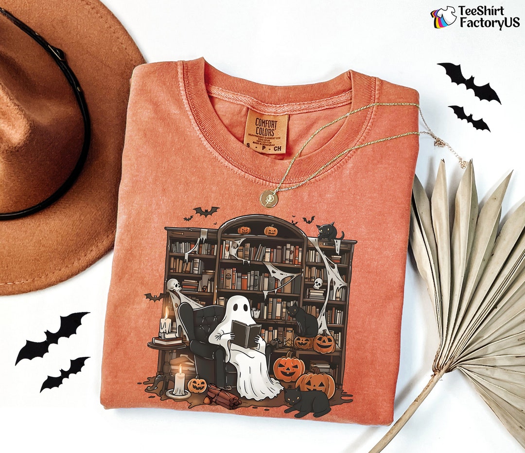 Comfort Colors® Ghost Reading Book Shirt, Bookish Halloween Shirt ...