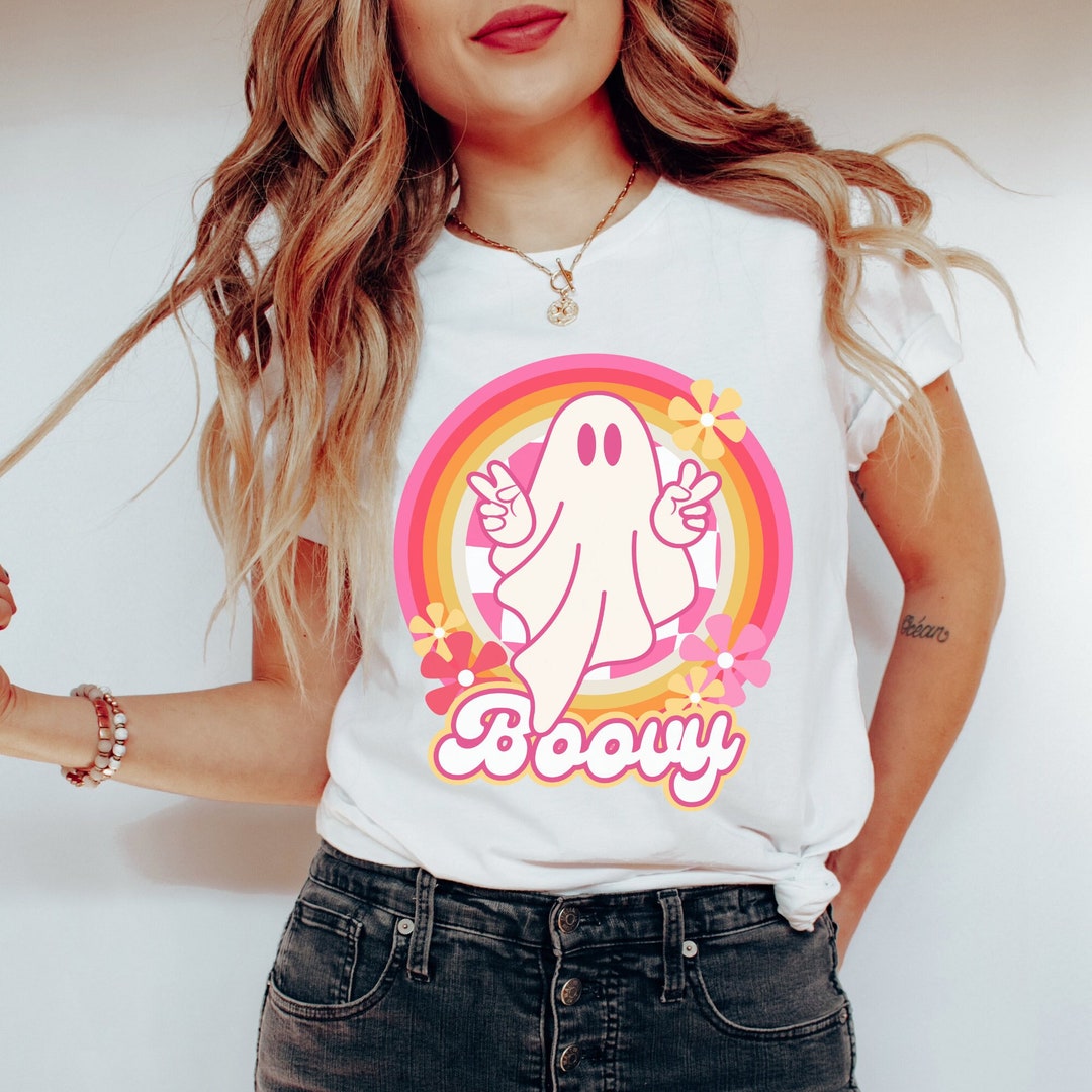 Boovy Retro Ghost T-shirt, Vintage Halloween Shirt, Groovy Womens Gift ...